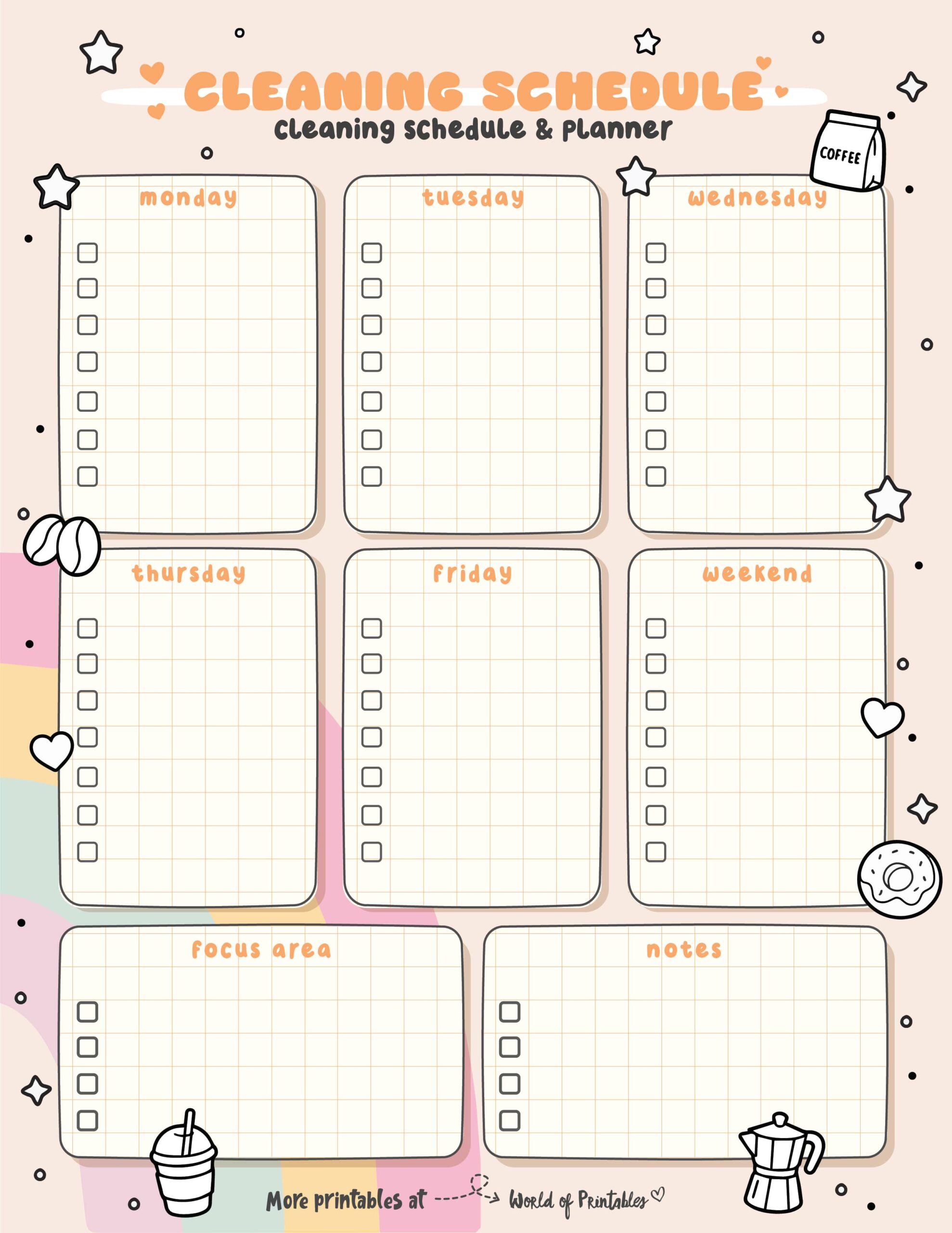 Weekly Cleaning Schedules - 150+ Free Printable Templates - World of ...