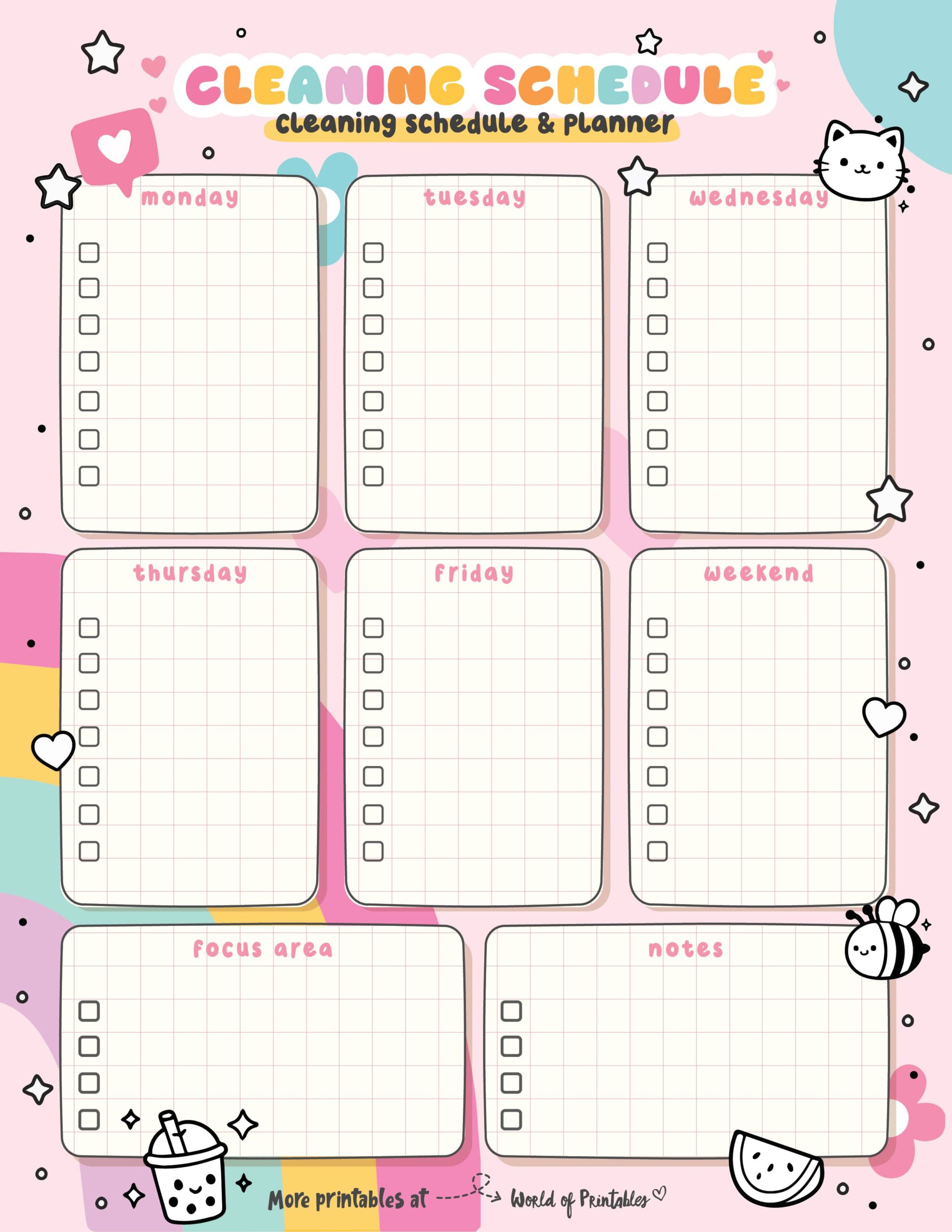 Weekly Cleaning Schedules - 150+ Free Printable Templates - World of ...