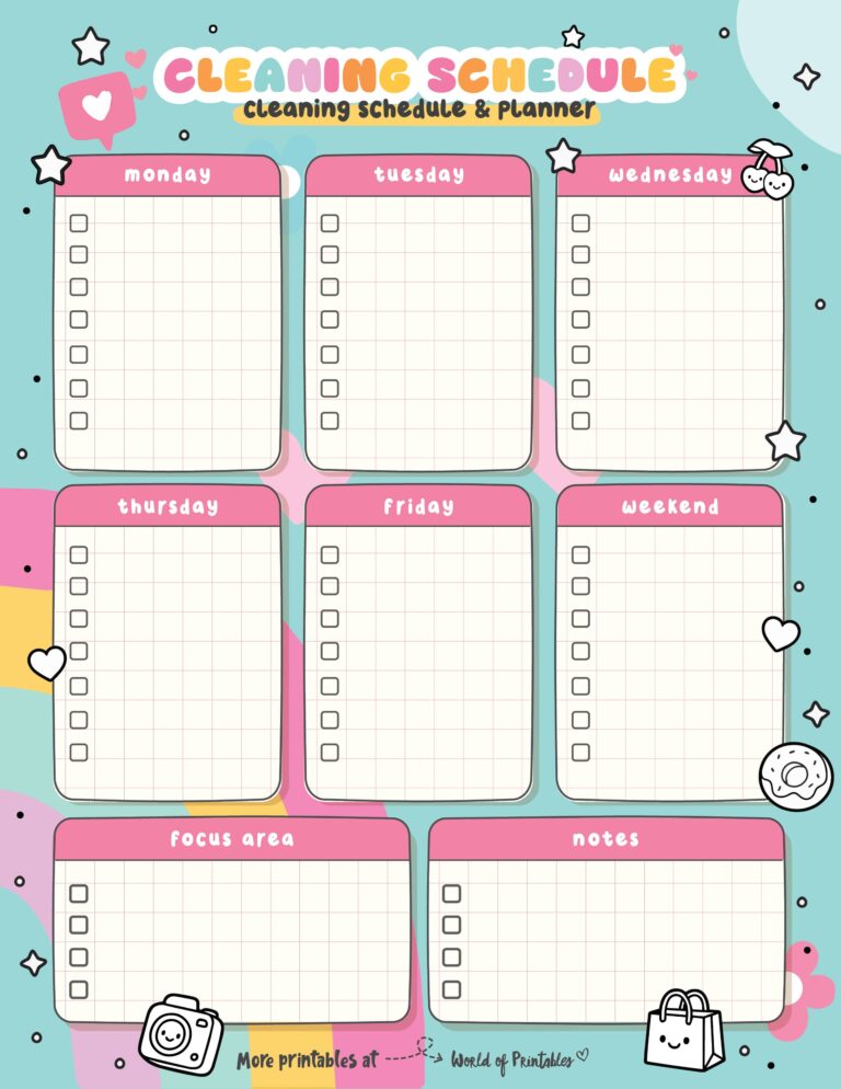 Weekly Cleaning Schedules - 150+ Free Printable Templates - World of ...