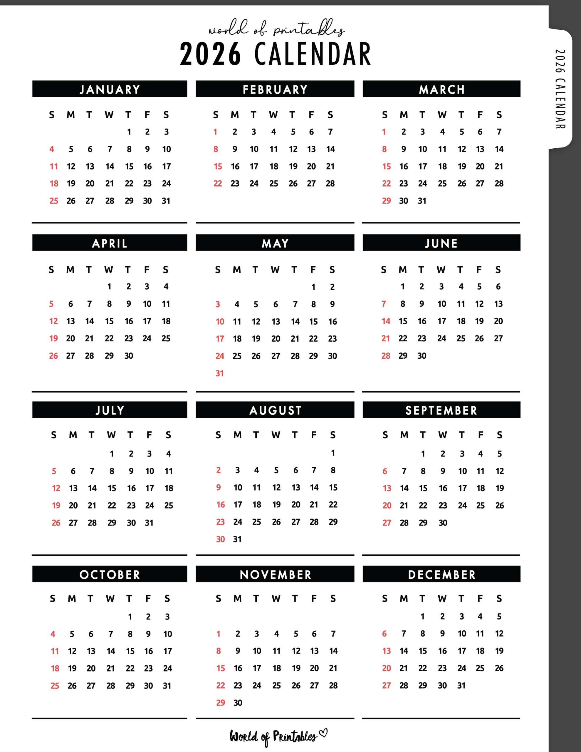 2026 Year Calendars - 160 Free Styles to Download - World of Printables