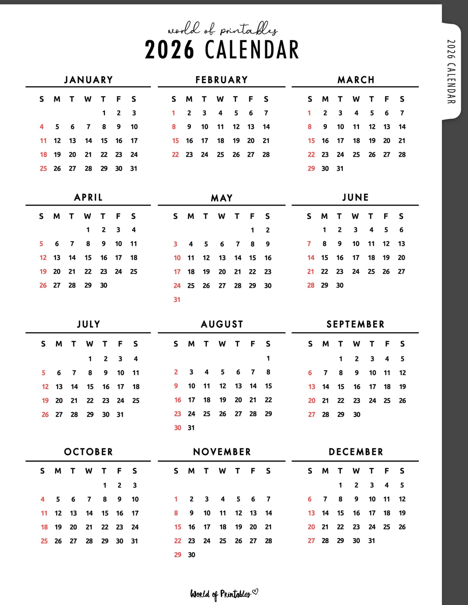 2026 Year Calendars - 160 Free Styles to Download - World of Printables