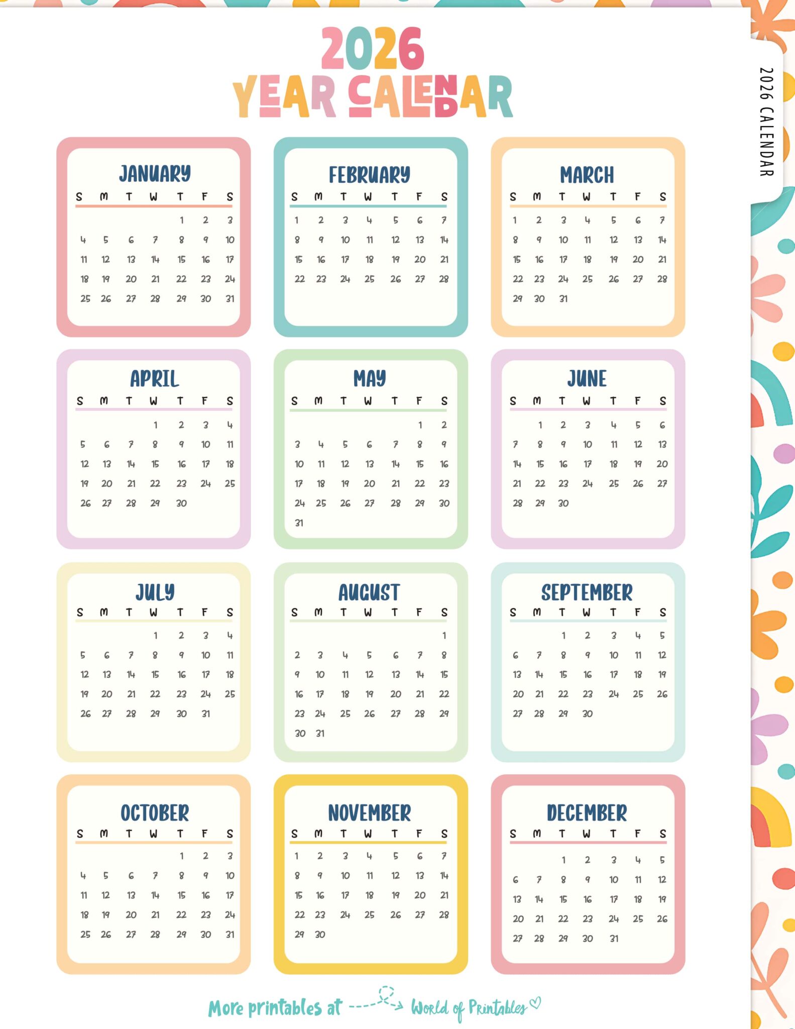 2026 Year Calendars - 160 Free Styles to Download - World of Printables