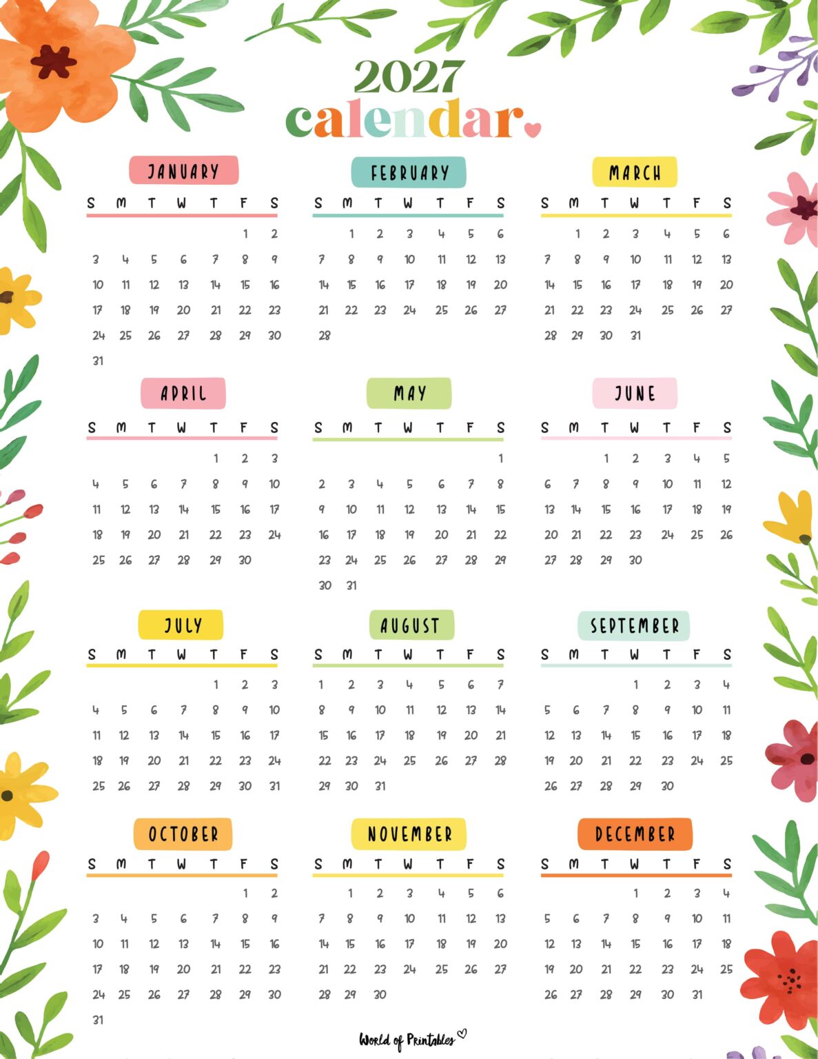 2027 Year Calendar Printables - 160 Free Styles to Download - World of ...