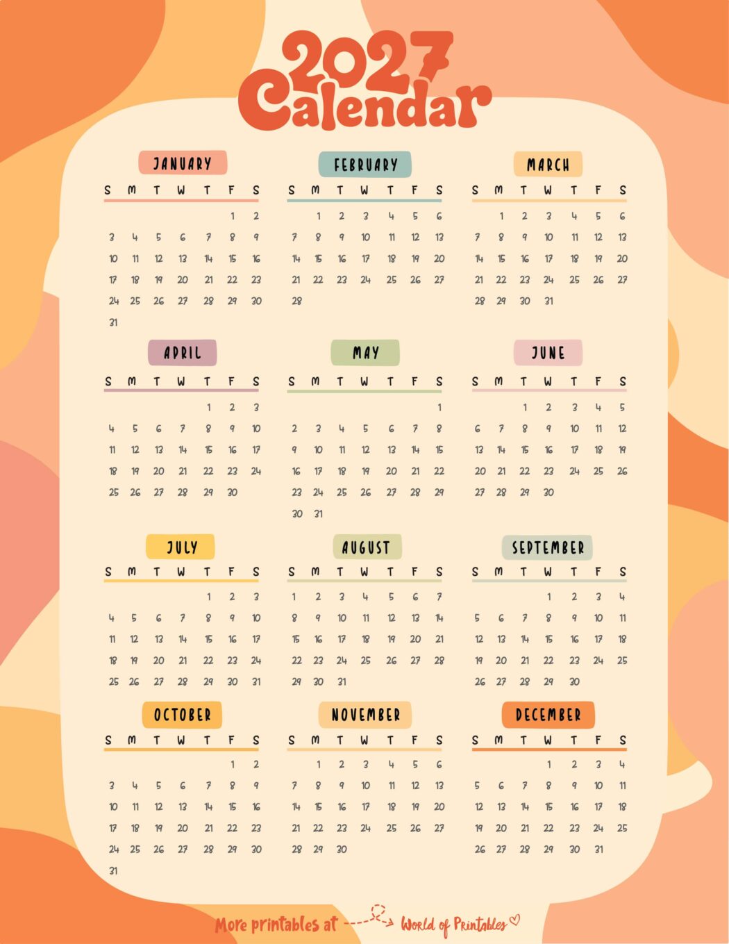 2027 Year Calendar Printables - 160 Free Styles to Download - World of ...