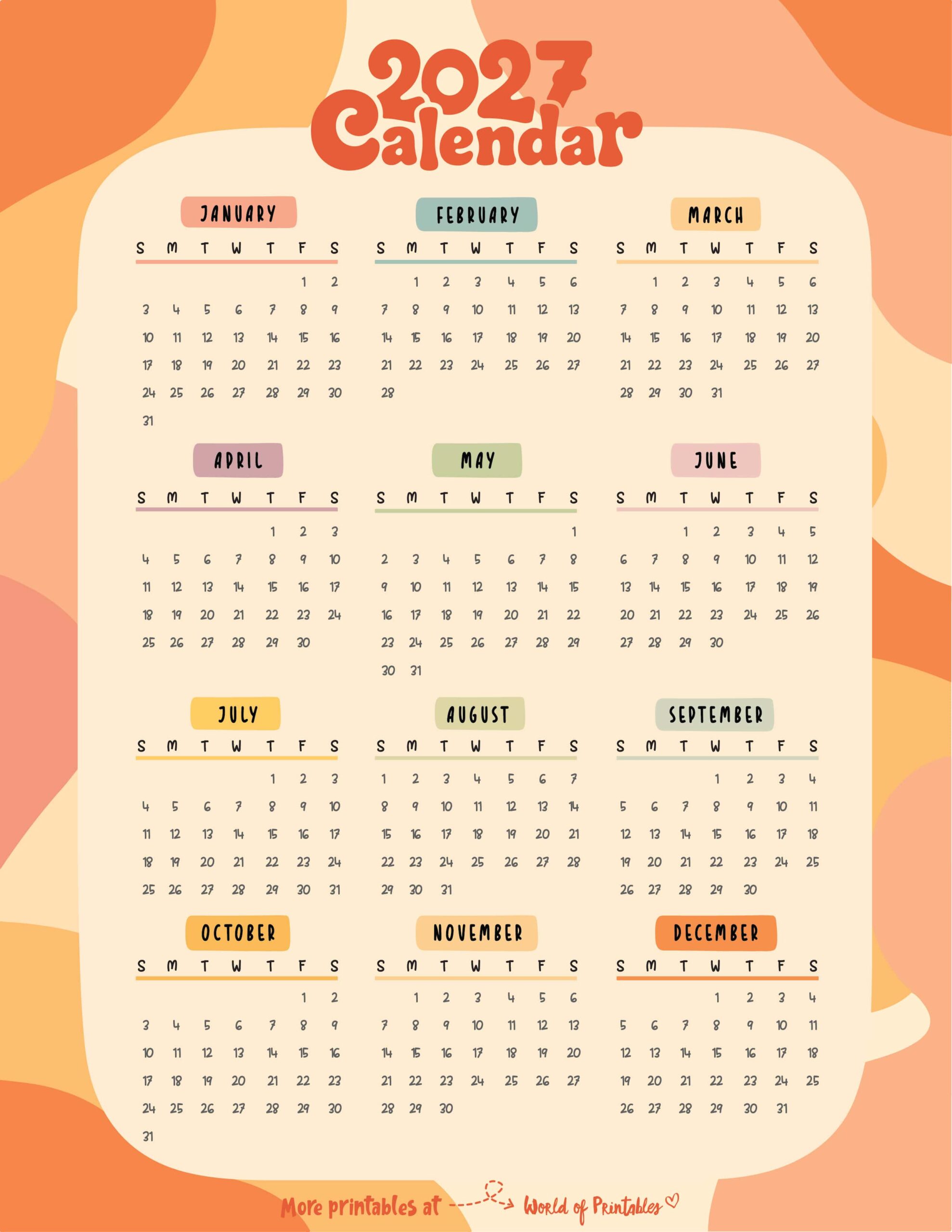 2027 Year Calendar Printables - 160 Free Styles to Download - World of ...