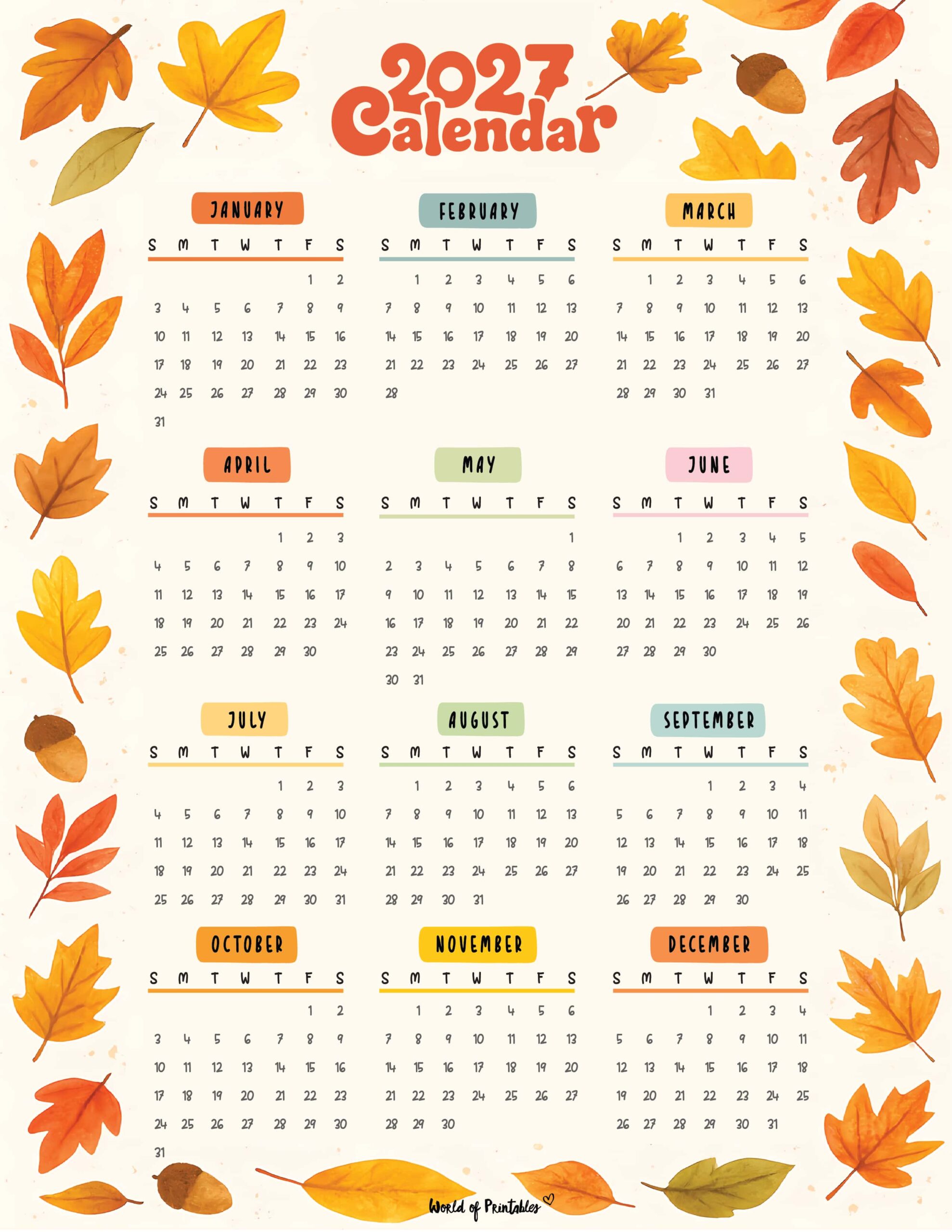 2027 Year Calendar Printables - 160 Free Styles to Download - World of ...