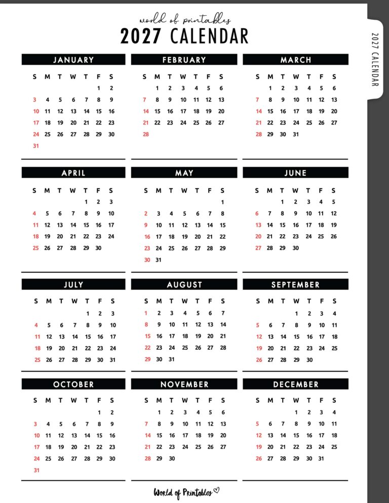 2027 Year Calendar Printables - 160 Free Styles to Download - World of ...