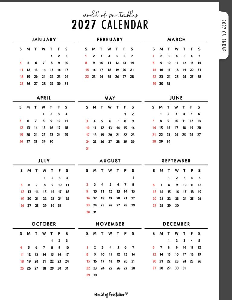 2027 Year Calendar Printables - 160 Free Styles to Download - World of ...
