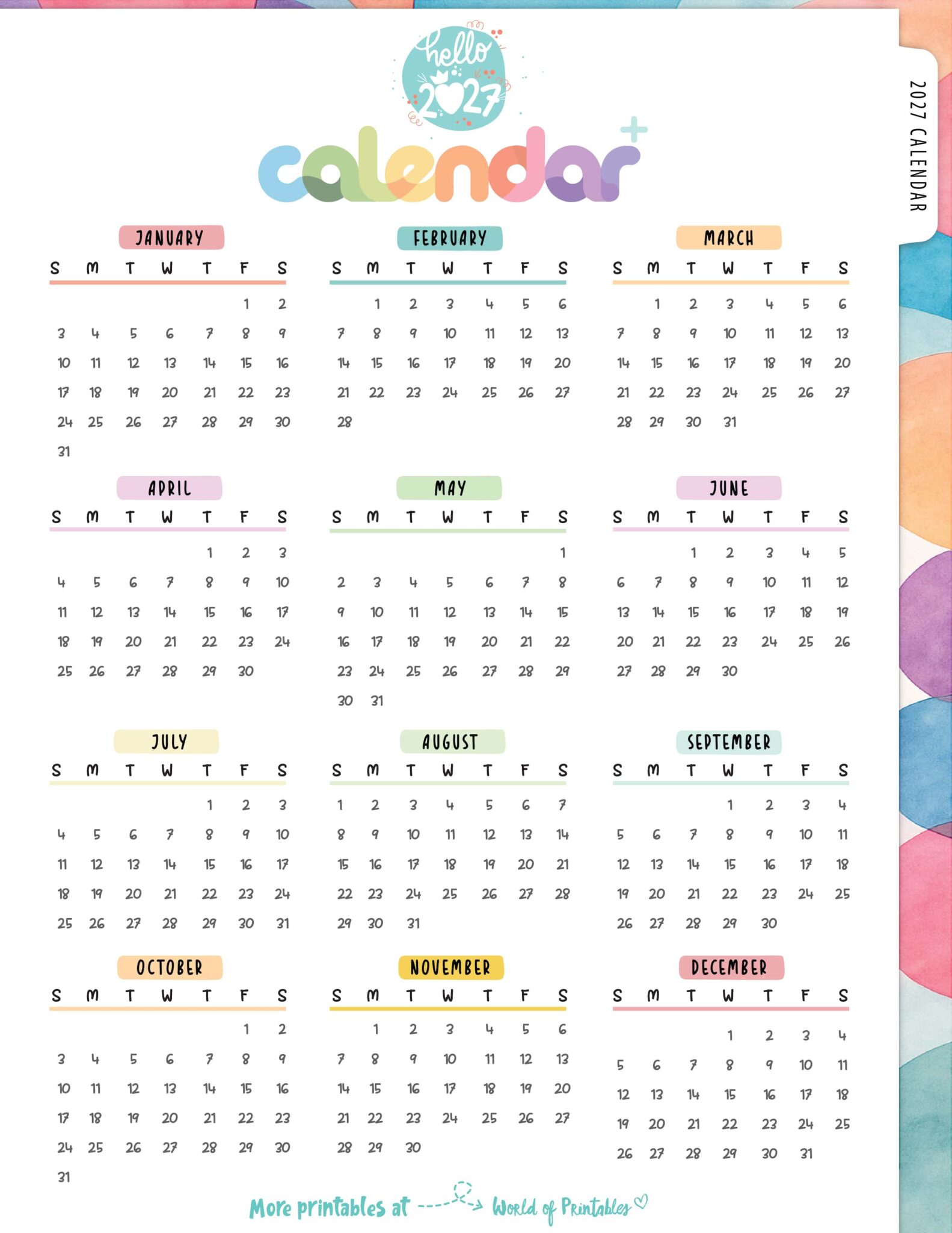 2027 Year Calendar Printables - 160 Free Styles to Download - World of ...