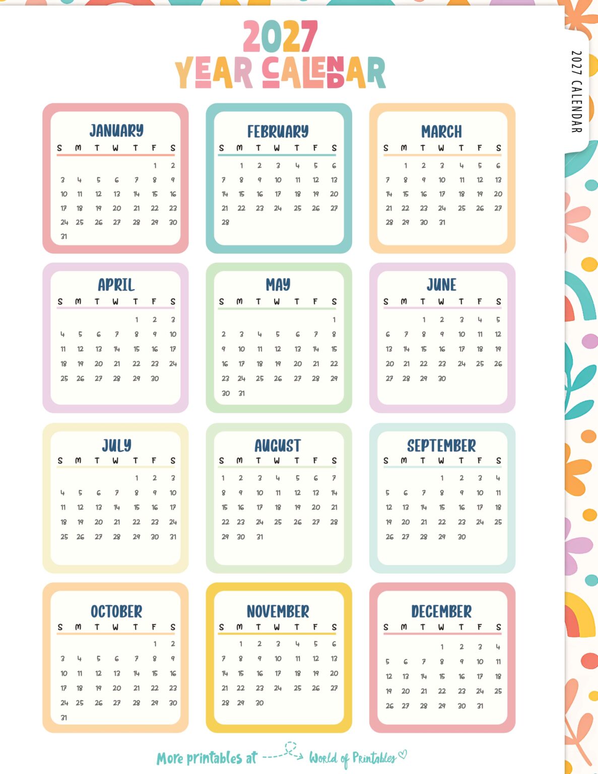 2027 Year Calendar Printables - 160 Free Styles to Download - World of ...
