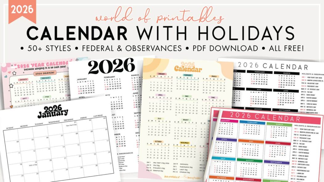 2026 Calendar With Holidays (Free Printable PDFs) - World of Printables