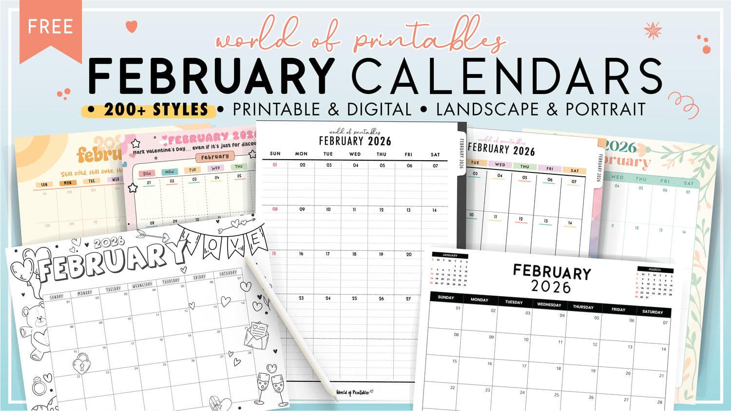 February 2026 Calendars - 200 Free Printables - World of Printables