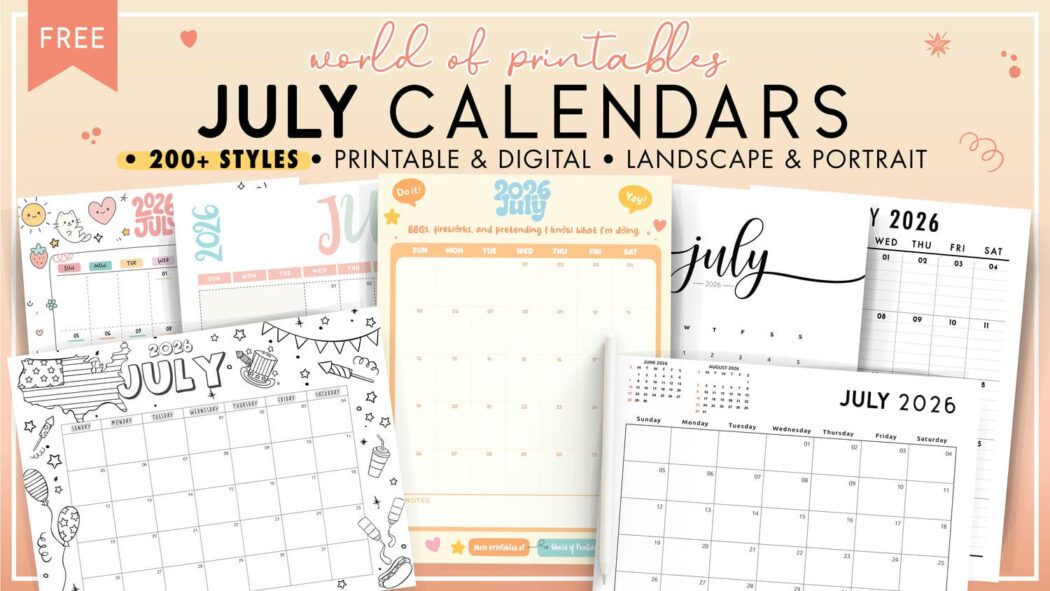 July 2026 Calendars - 200 Free Printables - World of Printables