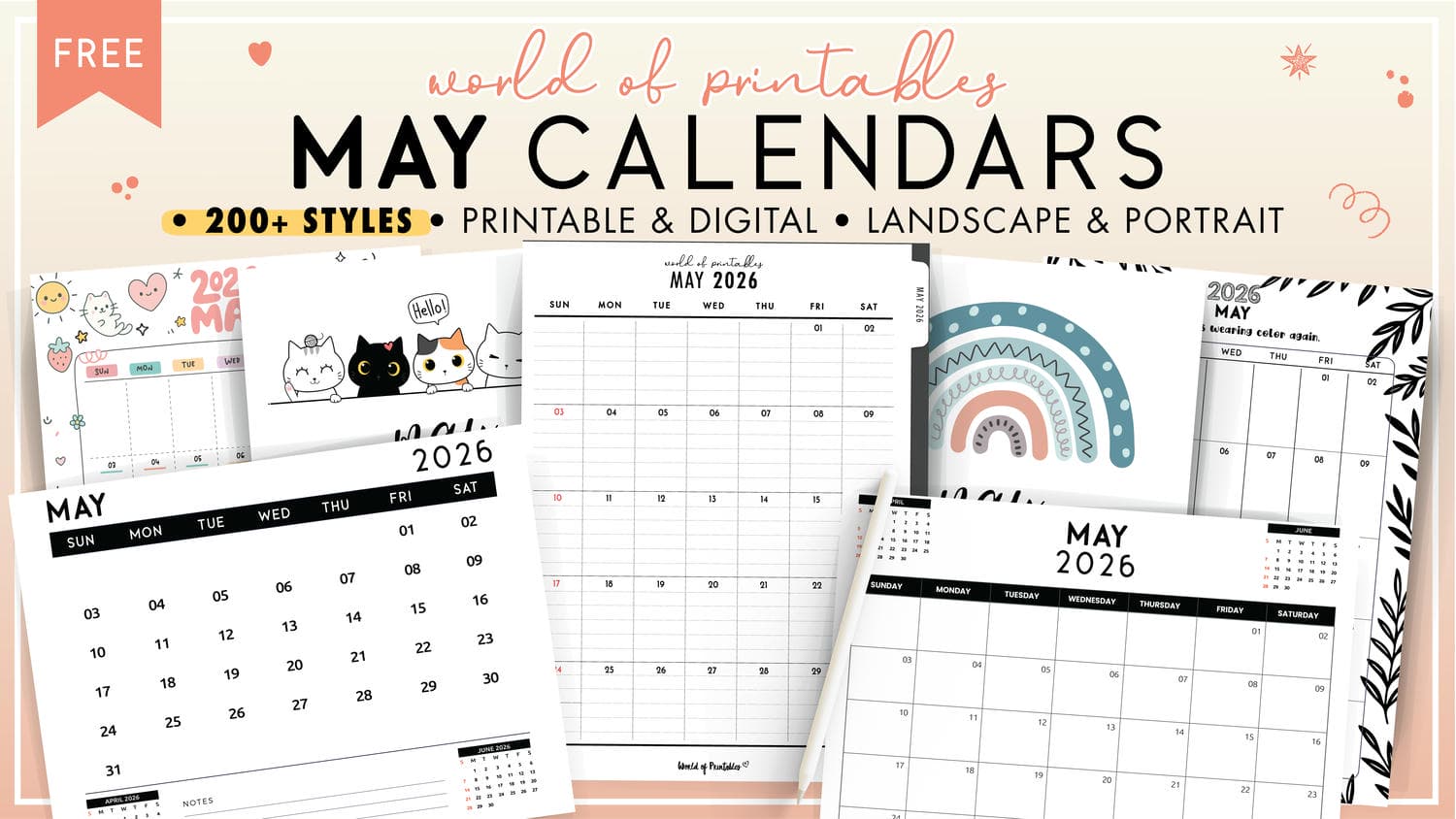 May 2026 Calendars - 200 Free Printables - World of Printables