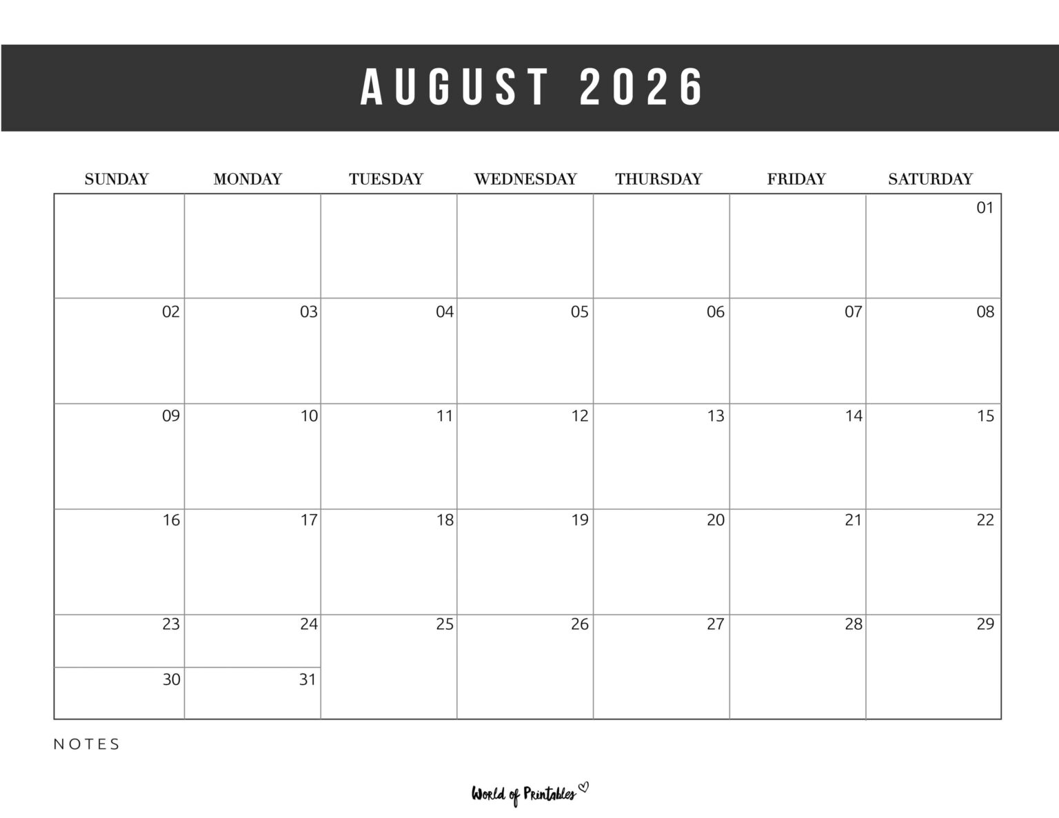 August 2026 Calendars - 200 Free Printables - World of Printables