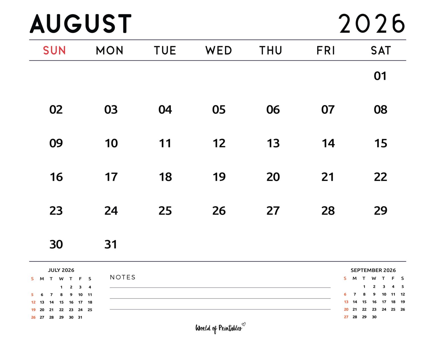 August 2026 Calendars - 200 Free Printables - World of Printables