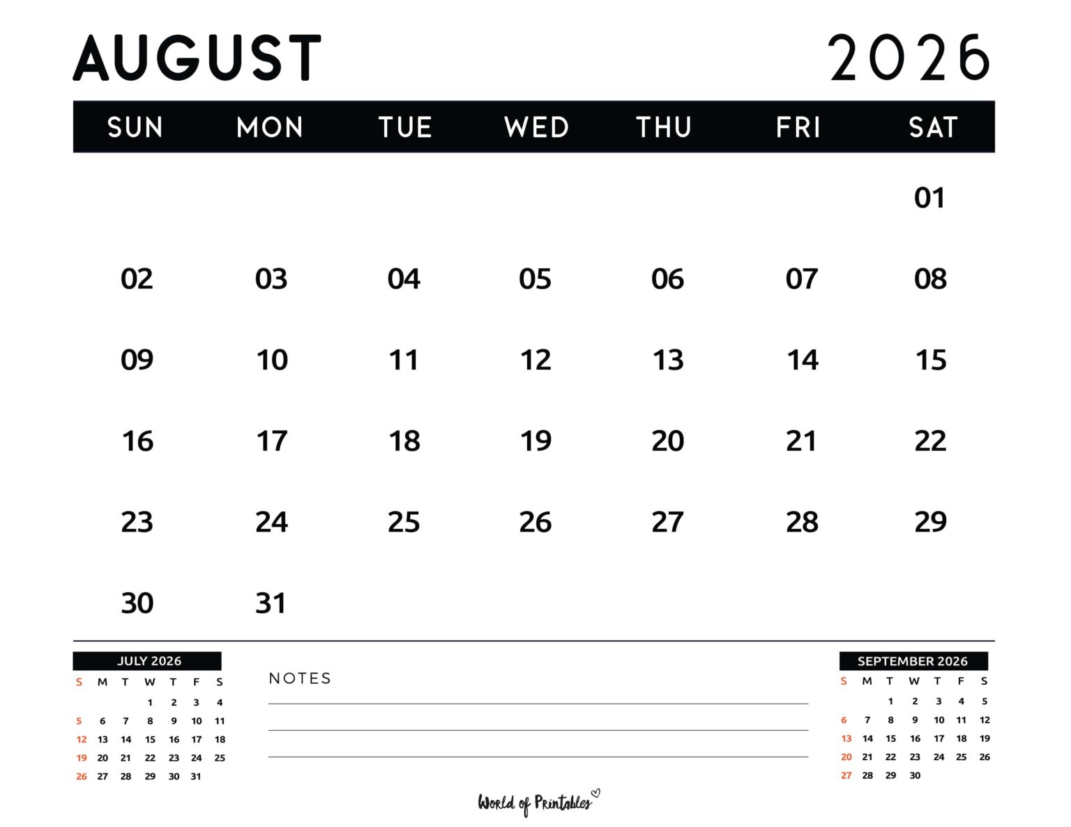 August 2026 Calendars - 200 Free Printables - World of Printables
