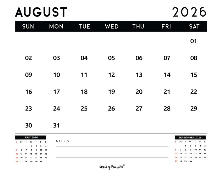 August 2026 Calendars - 200 Free Printables - World of Printables