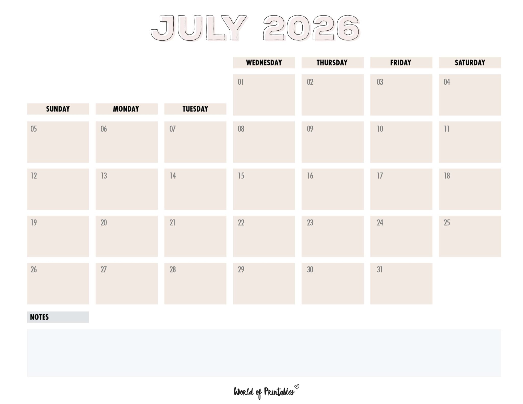 July 2026 Calendars - 200 Free Printables - World of Printables