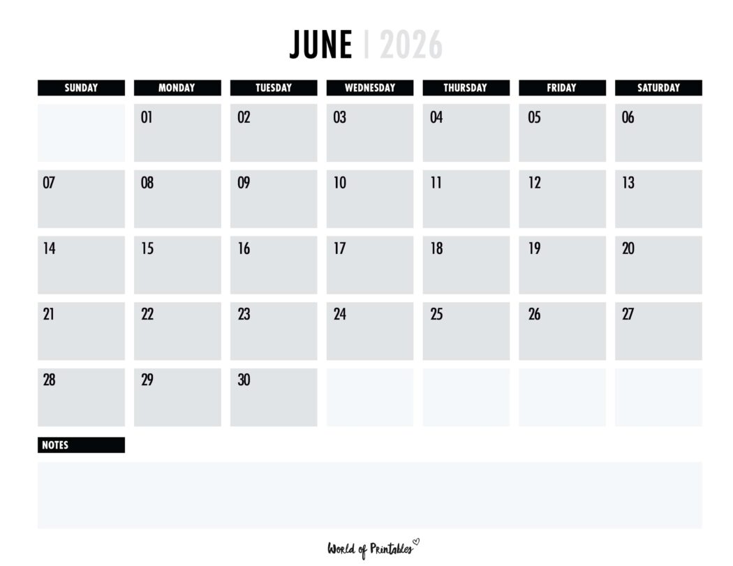 June 2026 Calendars - 200 Free Printables