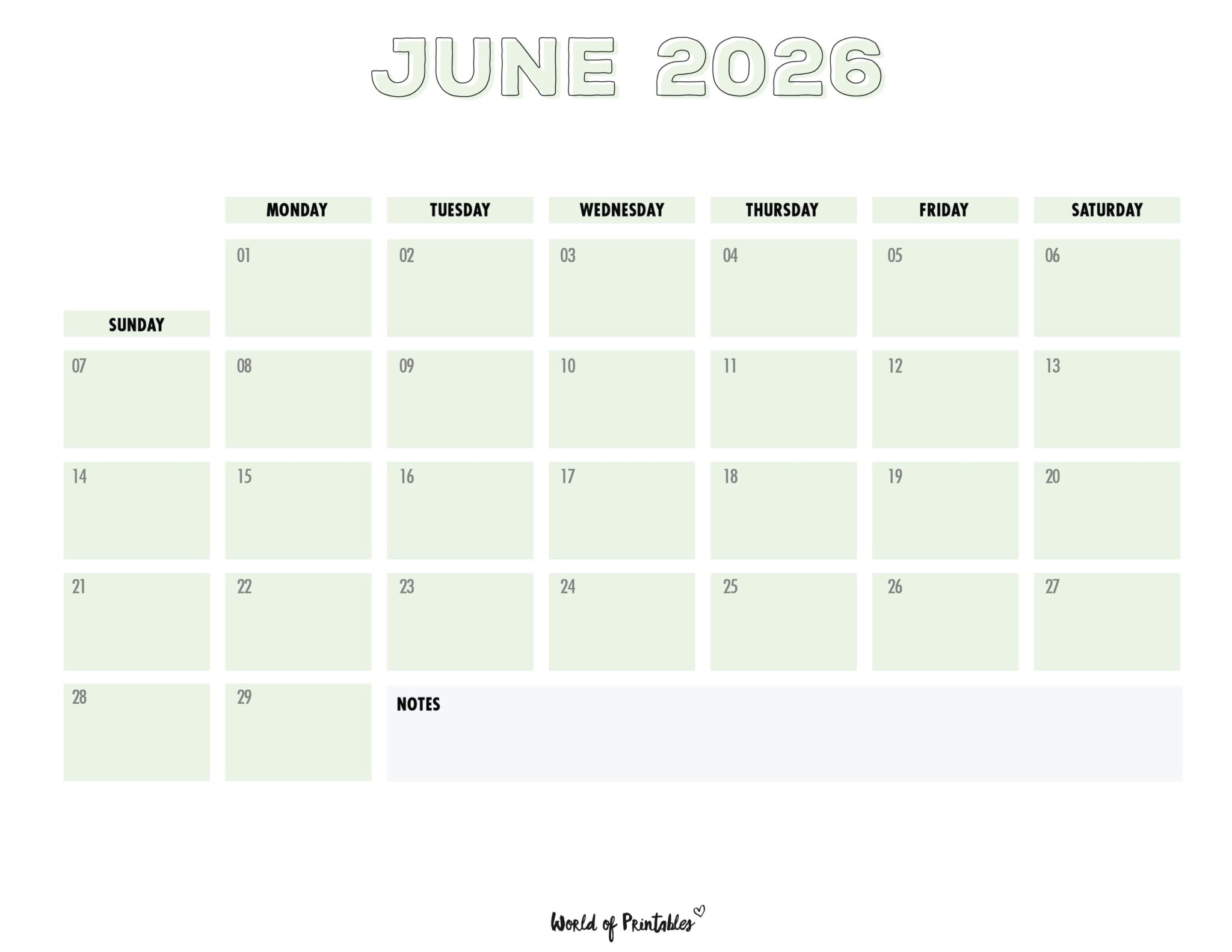 June 2026 Calendars - 200 Free Printables