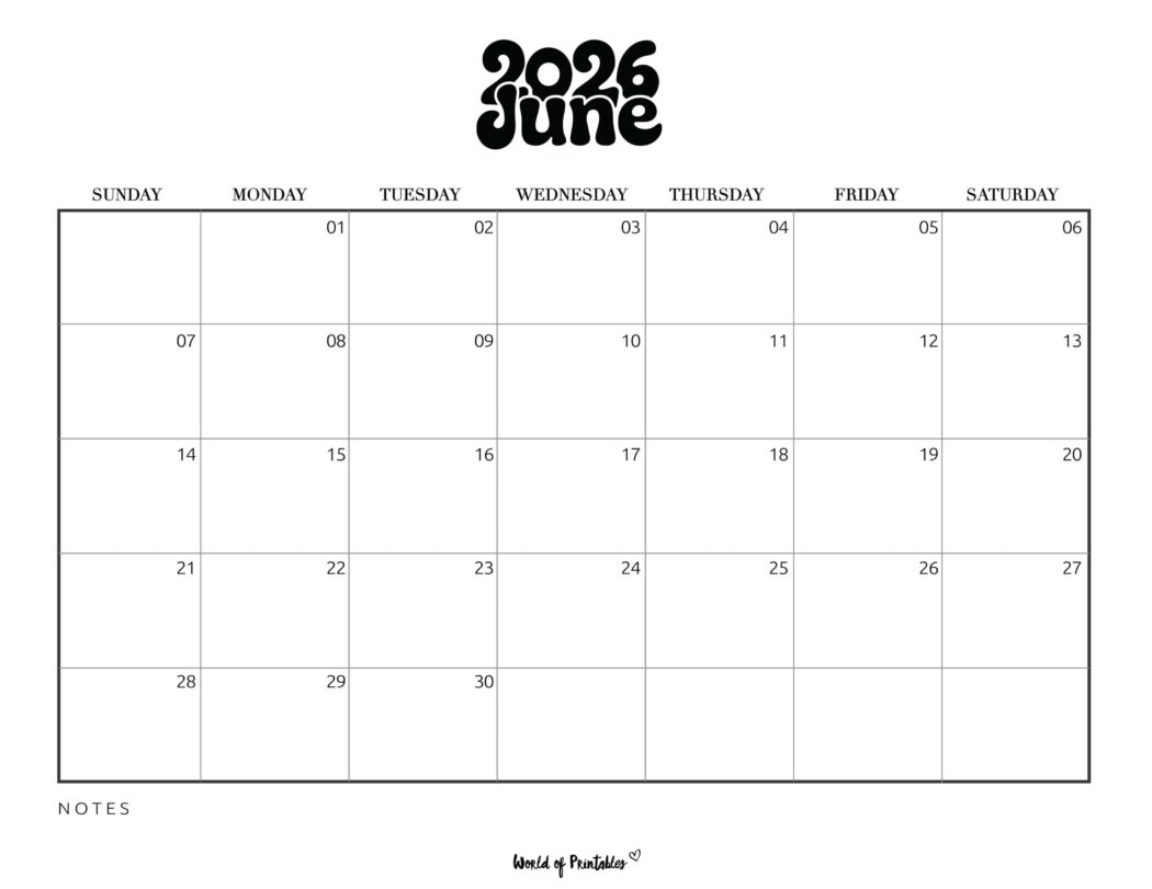 June 2026 Calendars - 200 Free Printables