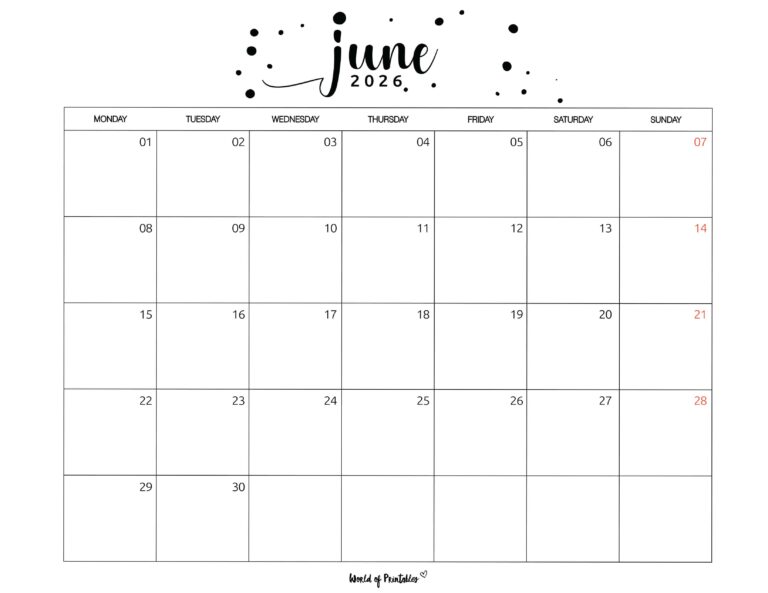 June 2026 Calendars - 200 Free Printables