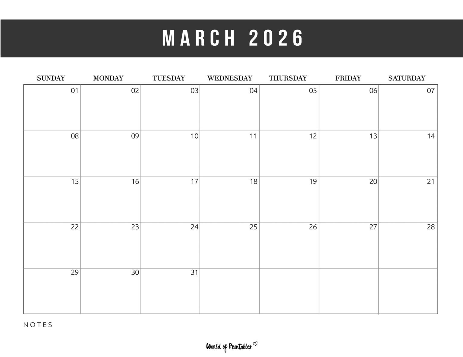 March 2026 Calendars - 200 Free Printable PDF Designs - World of Printables