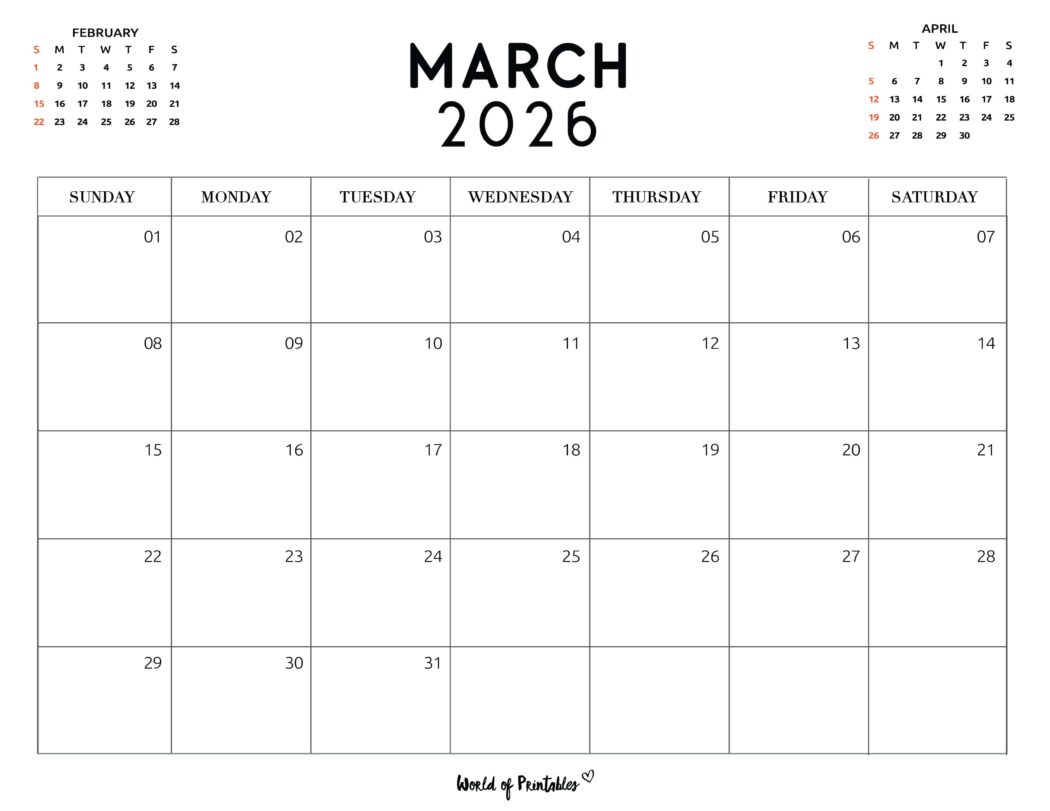 March 2026 Calendars - 200 Free Printable PDF Designs - World of Printables