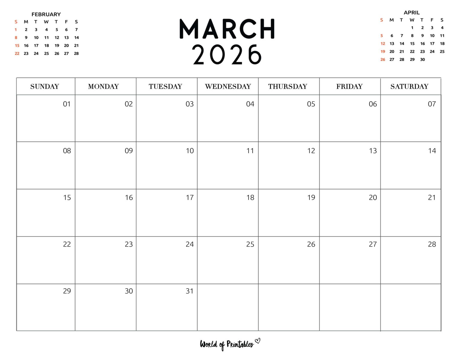 March 2026 Calendars - 200 Free Printable PDF Designs - World of Printables