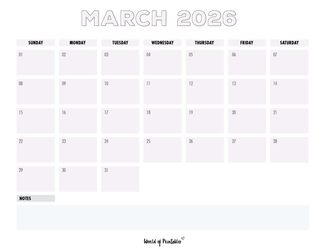 March 2026 Calendars - 200 Free Printable PDF Designs - World of Printables