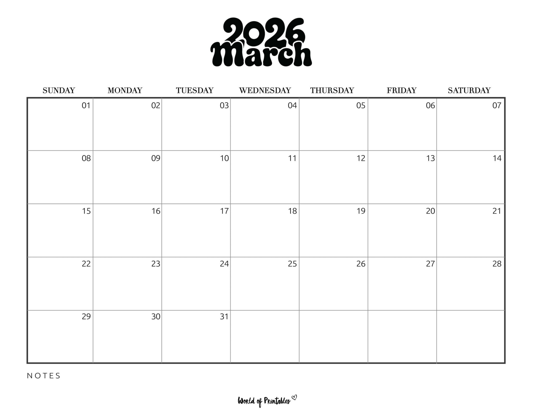 March 2026 Calendars - 200 Free Printable PDF Designs - World of Printables