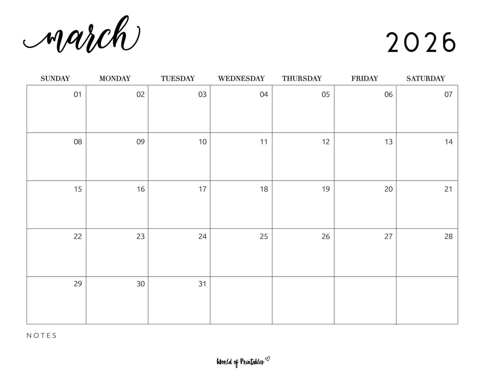 March 2026 Calendars - 200 Free Printable PDF Designs - World of Printables