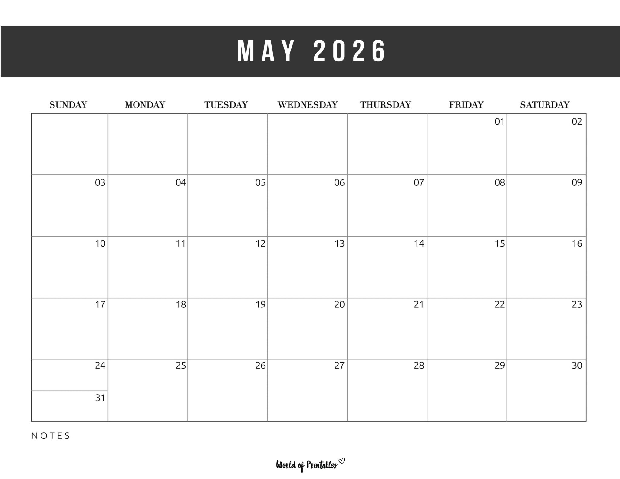May 2026 Calendars - 200 Free Printables - World of Printables