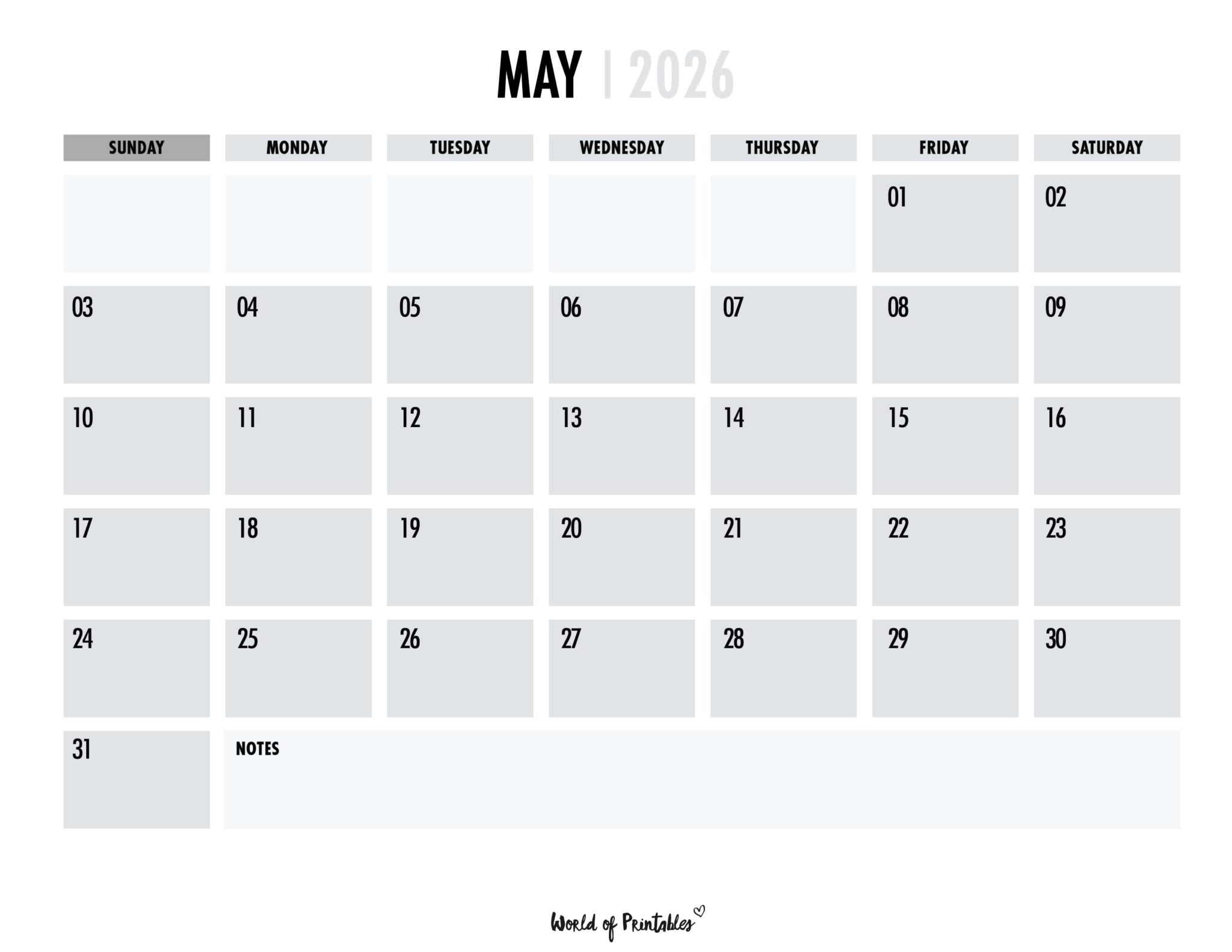 May 2026 Calendars - 200 Free Printables - World of Printables