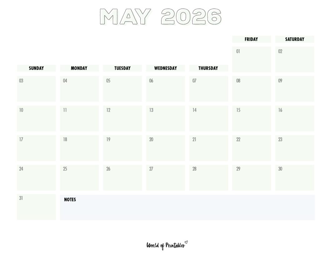 May 2026 Calendars - 200 Free Printables - World of Printables