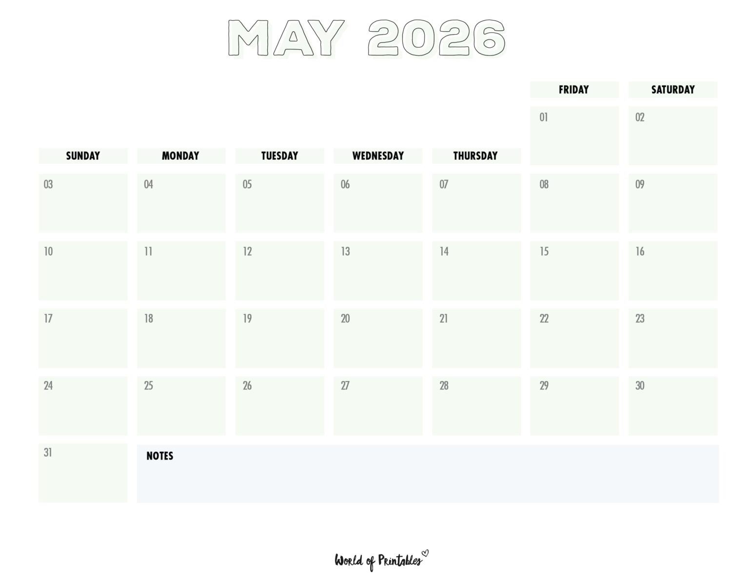 May 2026 Calendars - 200 Free Printables - World of Printables