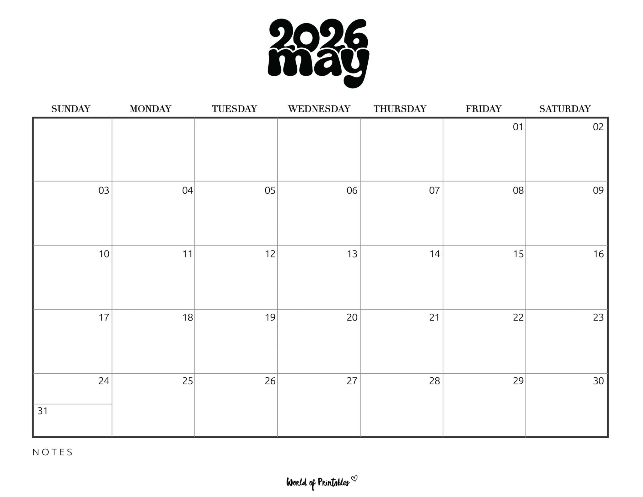 May 2026 Calendars - 200 Free Printables - World of Printables