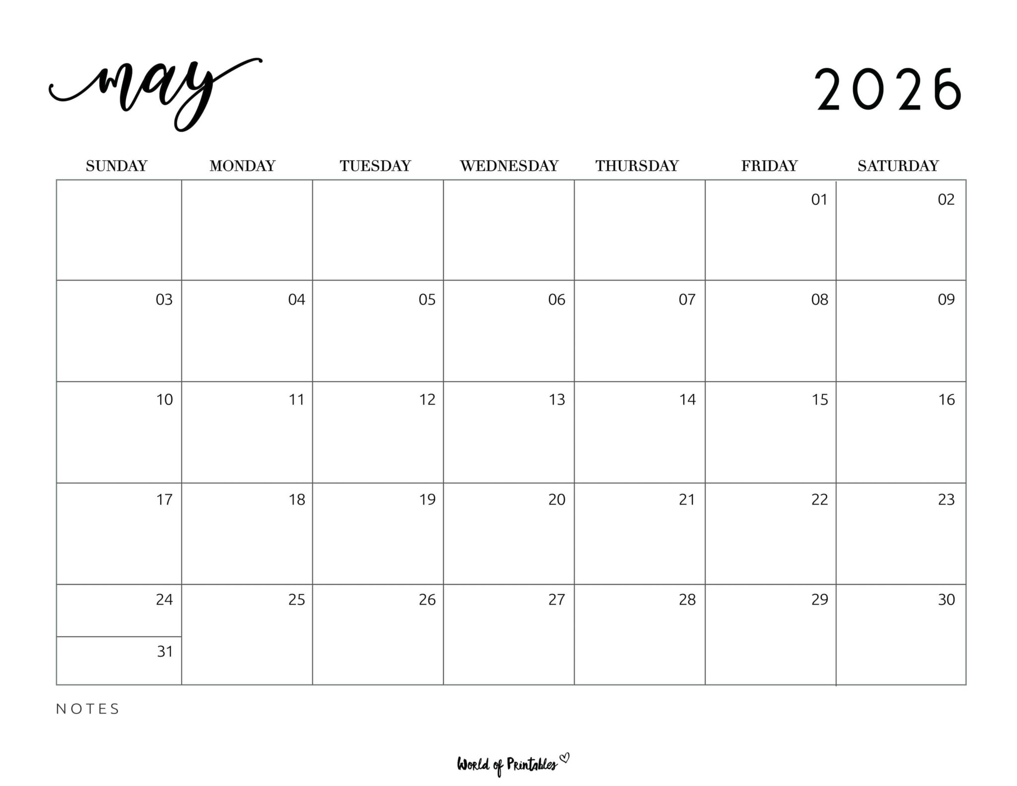 May 2026 Calendars - 200 Free Printables - World of Printables
