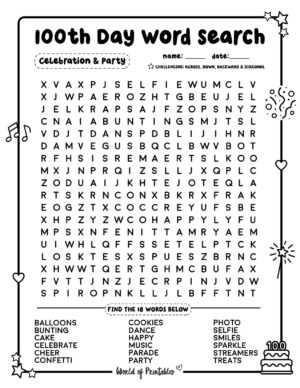100th Day Word Searches - World of Printables