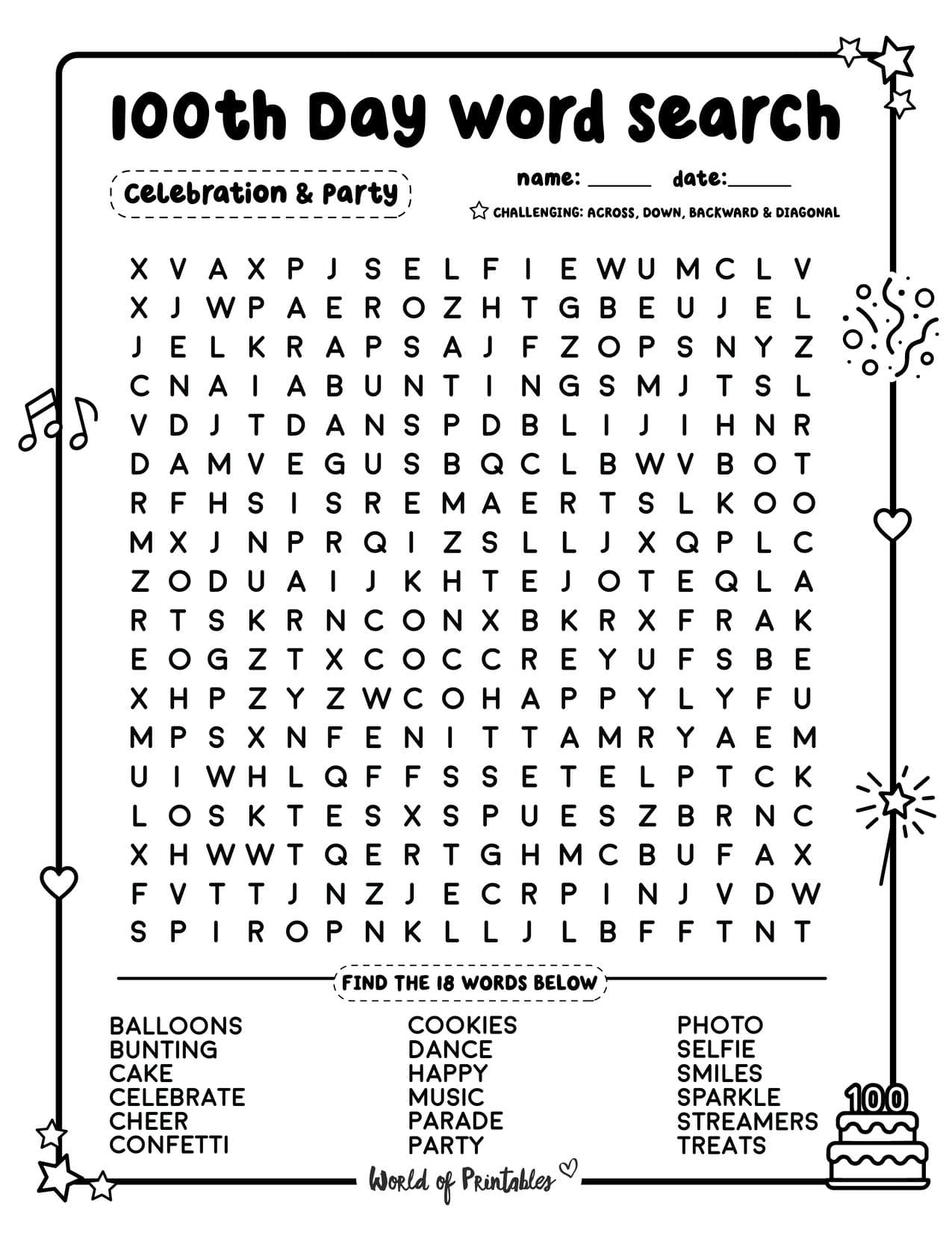 100th Day Word Searches - World of Printables