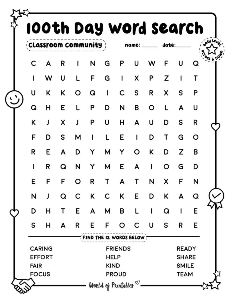 100th Day Word Searches - World of Printables