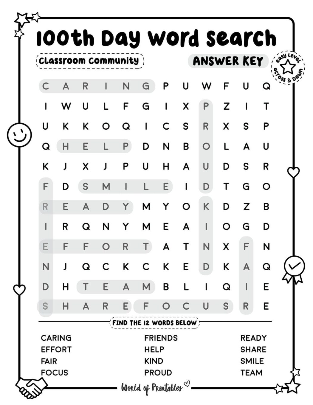 100th Day Word Searches - World of Printables