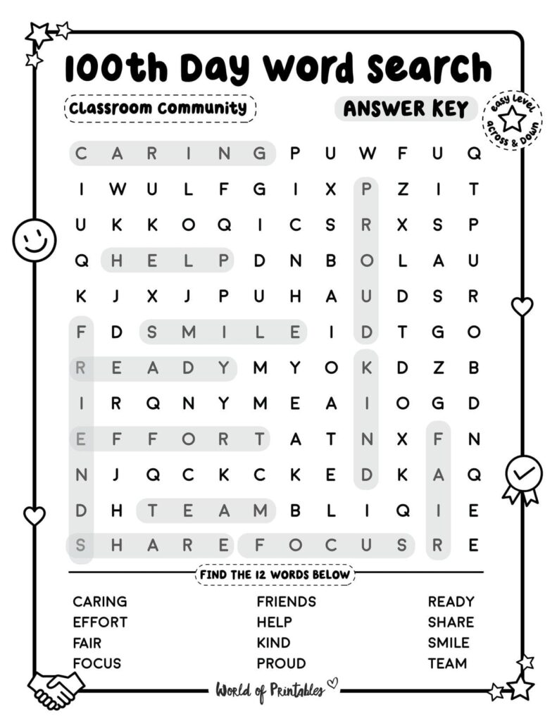 100th Day Word Searches - World of Printables