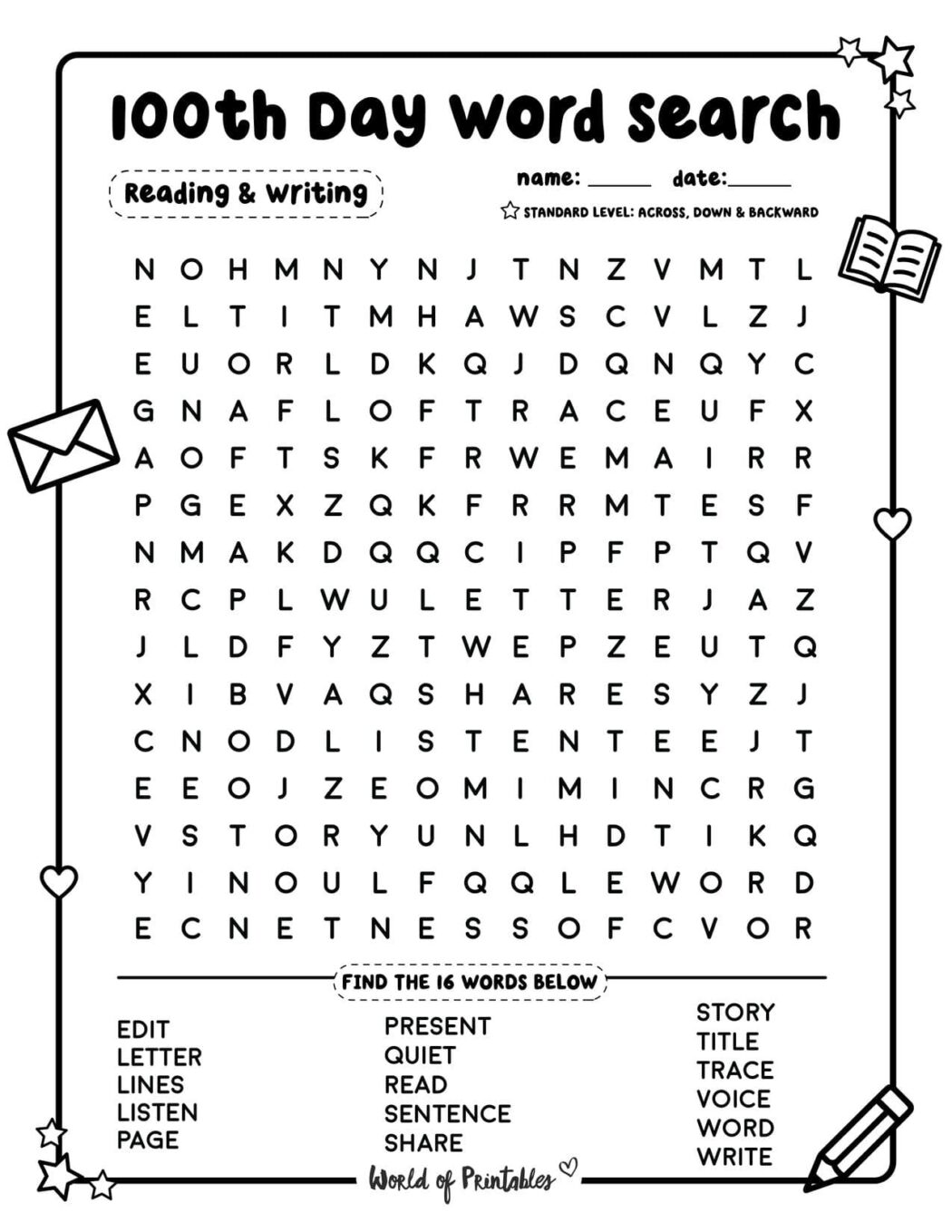 100th Day Word Searches - World of Printables