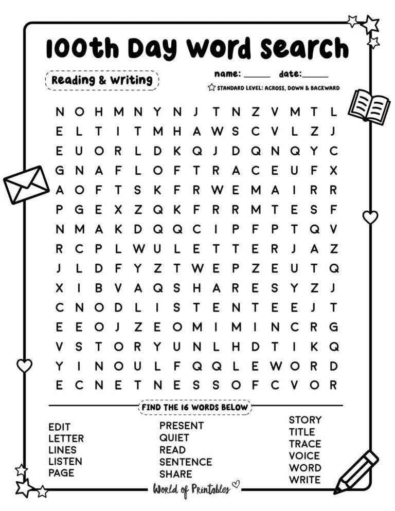 100th Day Word Searches - World of Printables