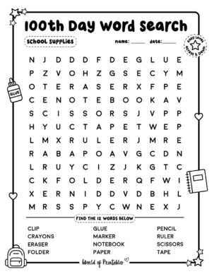100th Day Word Searches - World of Printables
