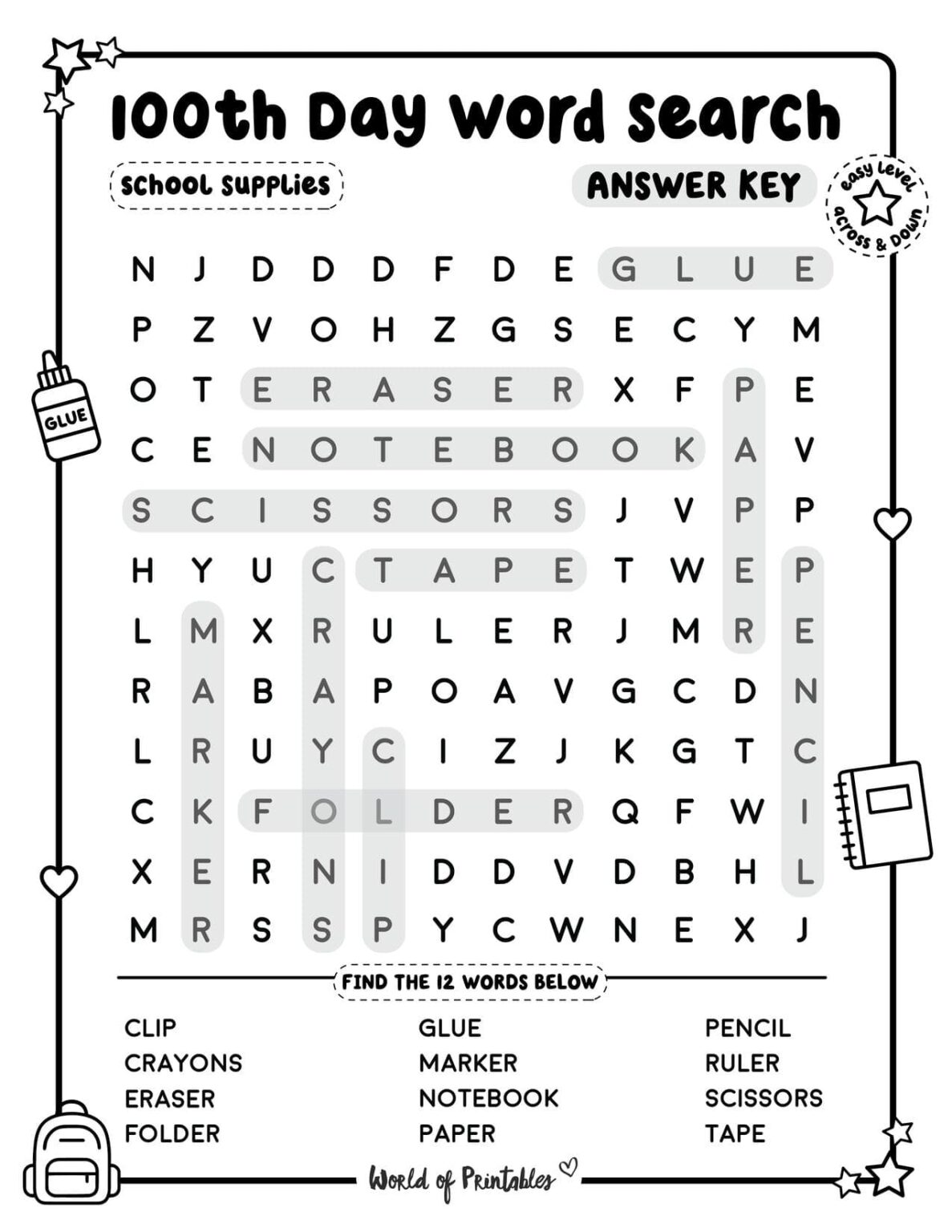 100th Day Word Searches - World of Printables