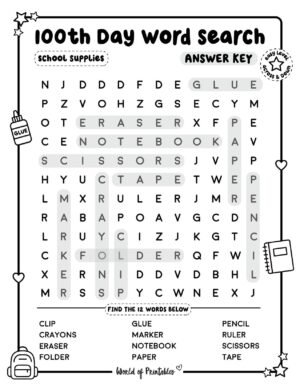 100th Day Word Searches - World of Printables