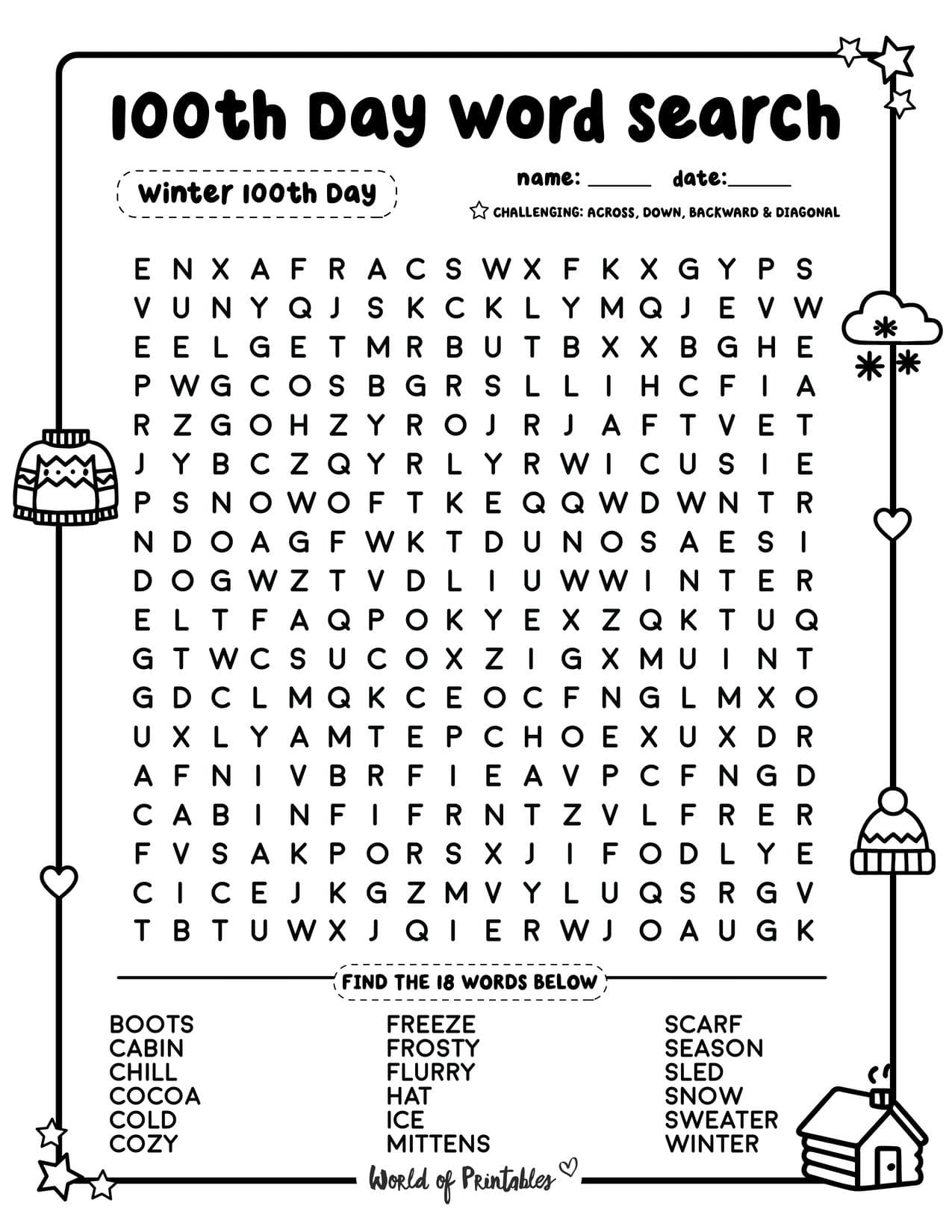 100th Day Word Searches - World of Printables